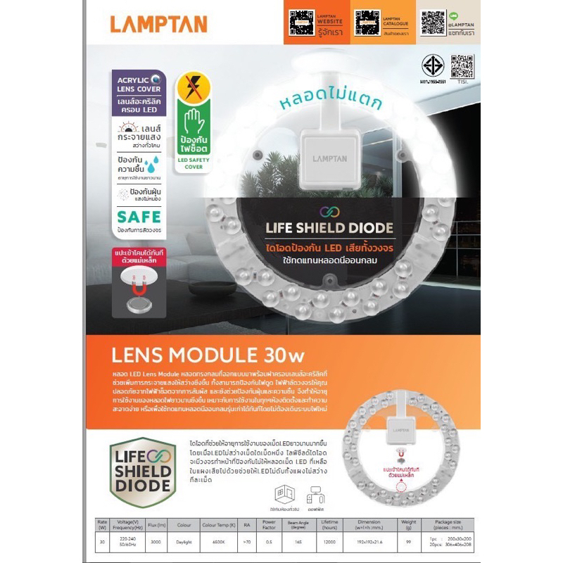 LAMPTAN หลอดไฟกลม LED Lens Module แสงขาว พร้อมแม่เหล็กติดตั้งกับโคมได้ ...