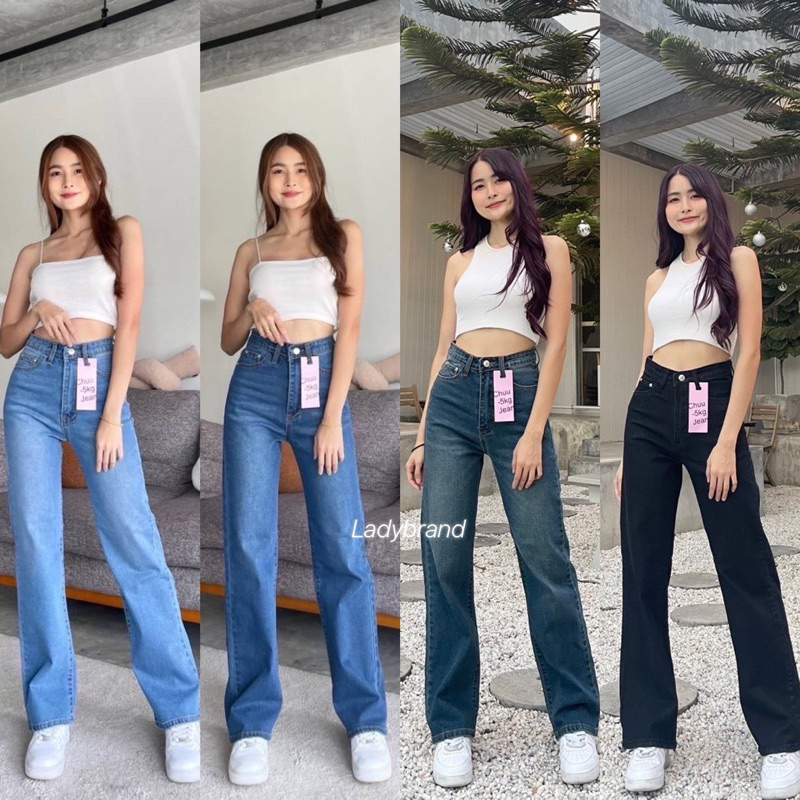 ยีนส์ขากระบอกใหญ่ทรงลิซ่า ผ้ายืด งานป้าย chuu 5 kg jeans | Shopee Thailand