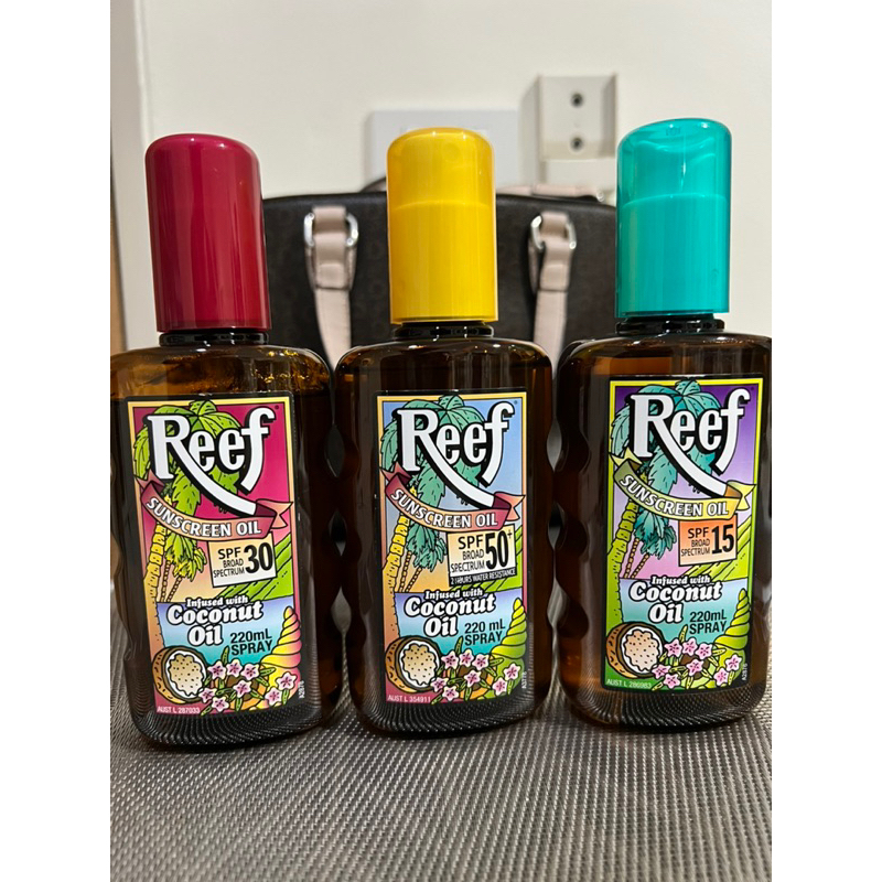 REEF COCONUT SUNSCREEN OIL SPRAY ออยล์อาบแดด เร่งผิวแทนสวย | Shopee ...