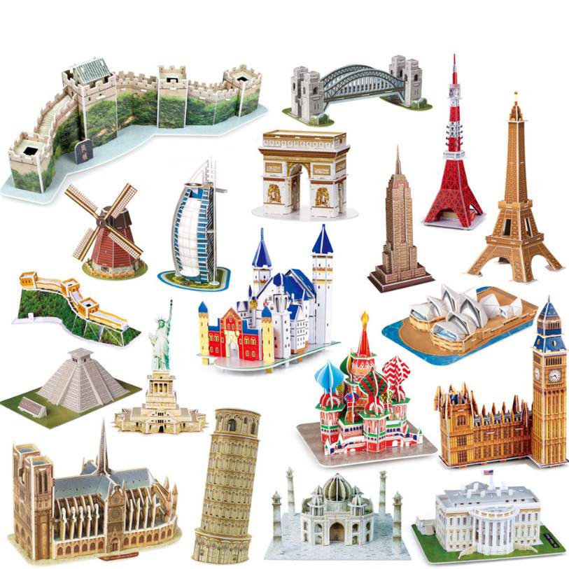 (มีลายเพิ่มค่า พร้อมส่ง 35 แบบ) Mini 3D Puzzle World Attraction Places โมเดลกระดาษ สถานที่ท่อง ...
