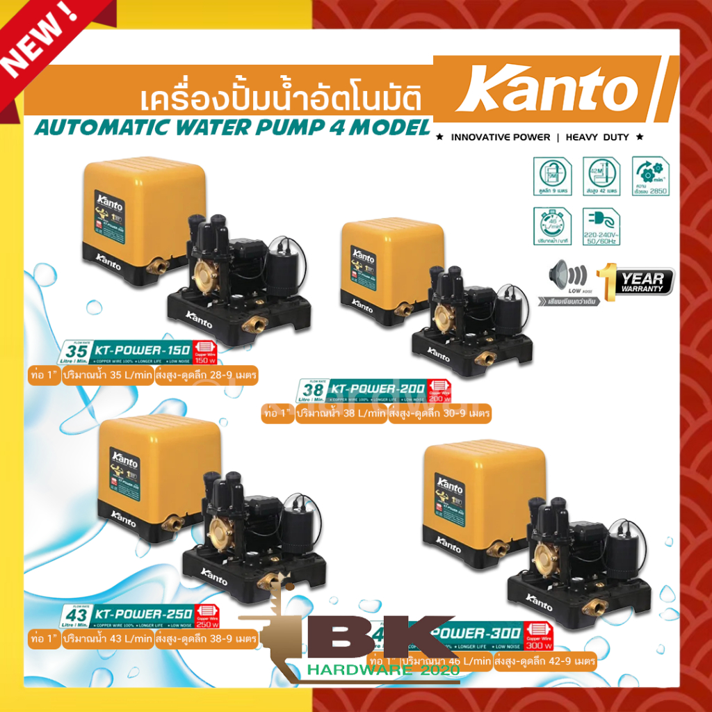 KANTO เครื่องปั๊มน้ำอัตโนมัติ ปั๊มน้ำ รุ่น KT-POWER-150/ KT-POWER-200/ KT-POWER-250/ KT-POWER ...