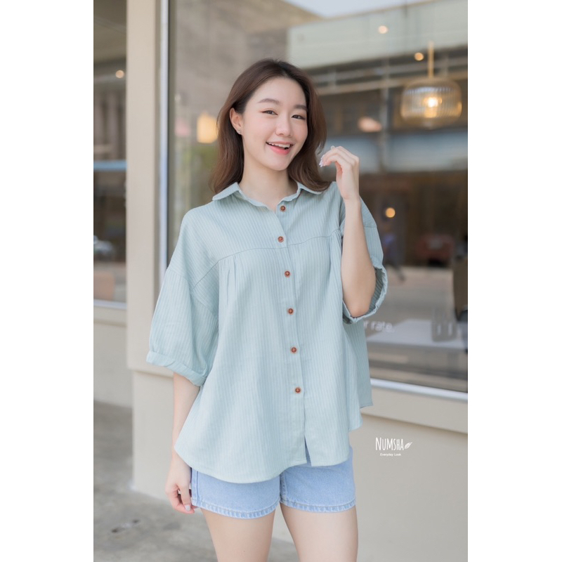 Numsha Brand เชิ้ตลูกฟูกคอบัว / NB22119 | Shopee Thailand