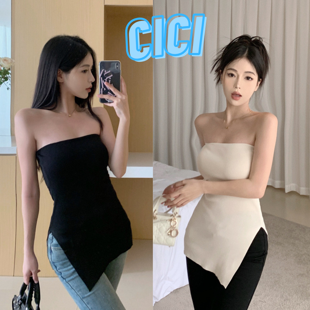 Cici(NO.งามเกรดดี10362)เกาะอกทรงยาว ผ้าไหมพรม ดีเทลผ่าข้าง สายแซ่บควรมี | Shopee Thailand