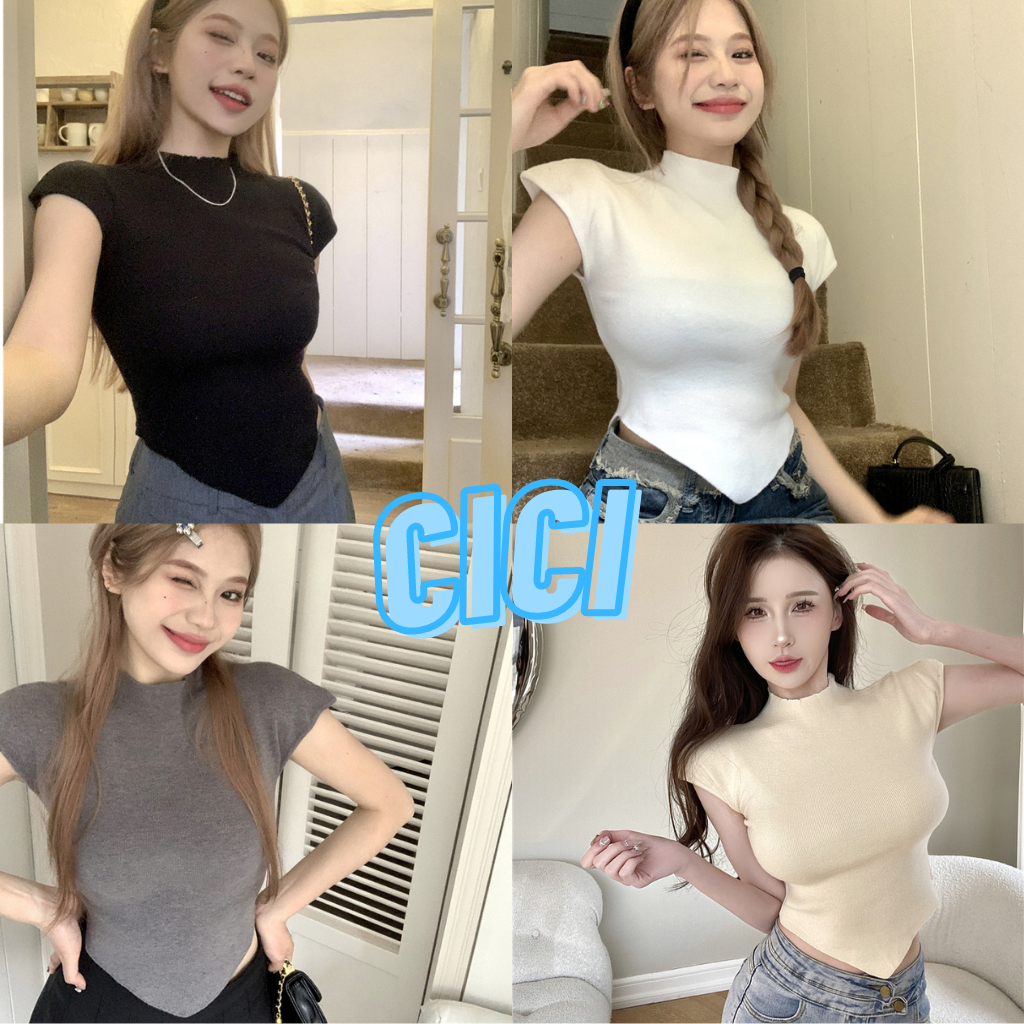 Cici(NO. M828)เสื้อครอปคอสูง แขนกุด ผ้าเรียบใส่สบาย | Shopee Thailand