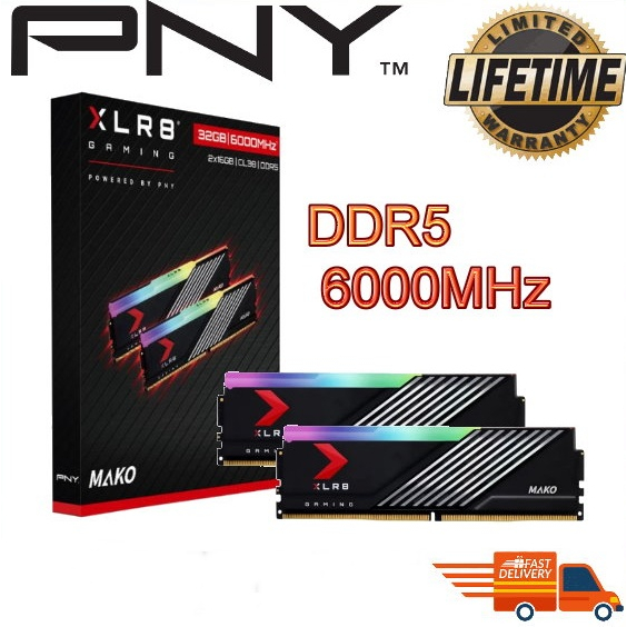 32GB (16GBX2) DDR5 6000MHz RAM PC (แรมพีซี) PNY XLR8 GAMING MAKO RGB ...