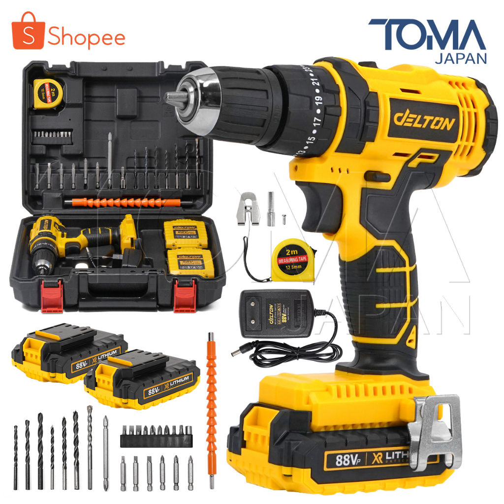 DELTON สว่านไร้สาย สว่าน 3 ระบบ 88V มีระบบกระแทก แบตเตอรี่ Li-ion พร้อมสายชาร์จไว และอุปกรณ์ ...