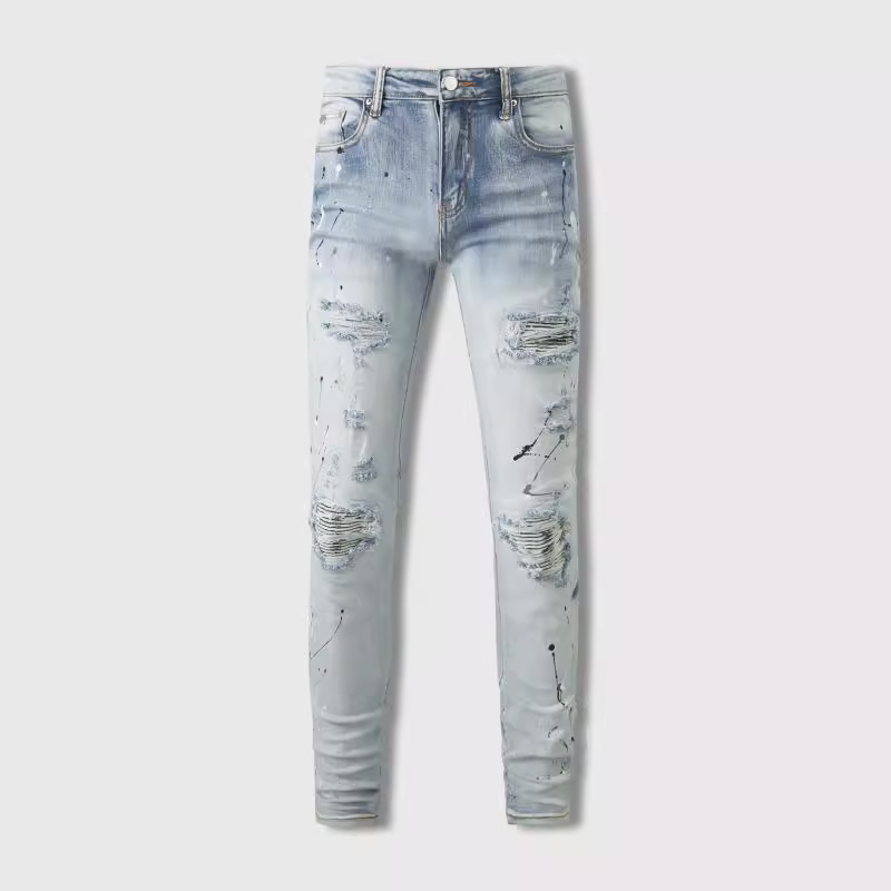 AMIRI ripped patch jeans patch stretch slim skinny jeans | Shopee Thailand