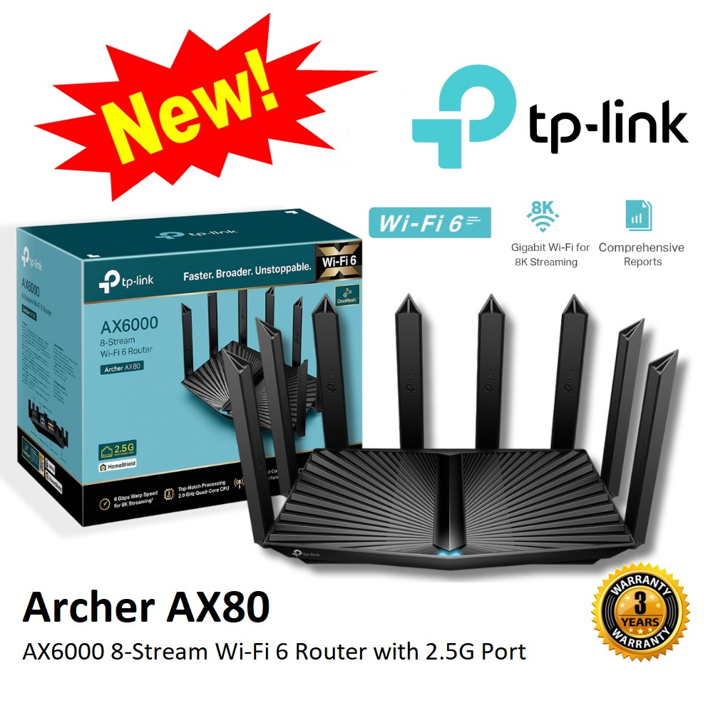 TP-LINK (Archer AX80) AX6000 8-Stream Wi-Fi 6 Router with 2.5G Port เสารับส่งสัญญาณกำลังสูง 8 ...