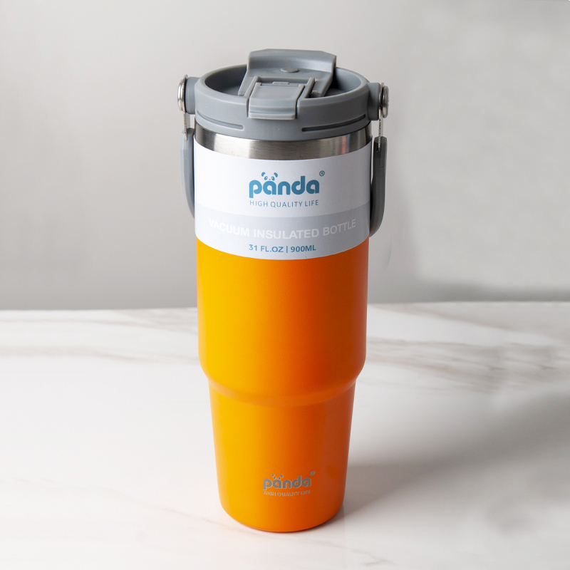 PANDA(ของแท้) แก้วเก็บความเย็น 900ML รุ่นมีหูหิ้วมีหลอด เย็น 304 เก็บความร้อน สแตนเลส พร้อมหลอด ...