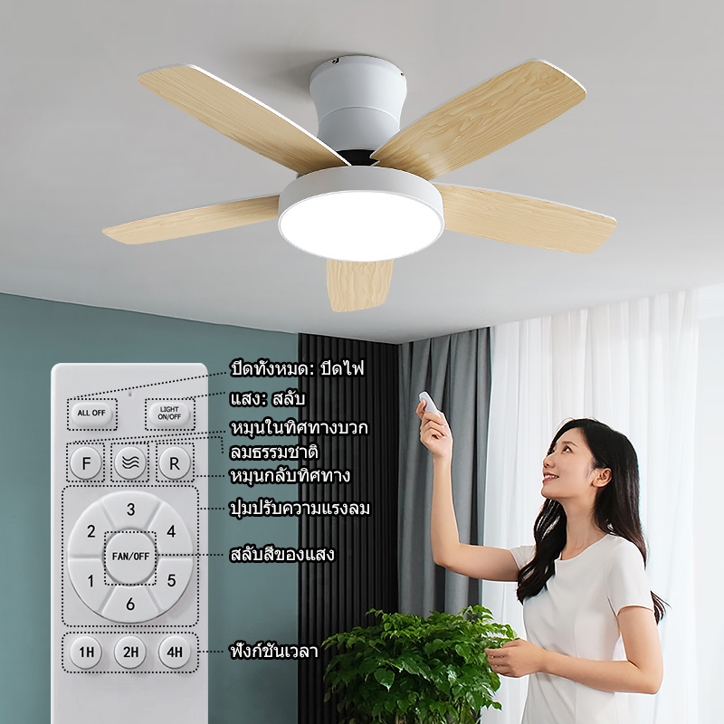 LCMKR LED Ceiling Fans with Light โคมไฟพัดลม เปลี่ยนสีไฟได้ 3 สี มีรีโมทควบคุม ห้องนอน พัดลม ...