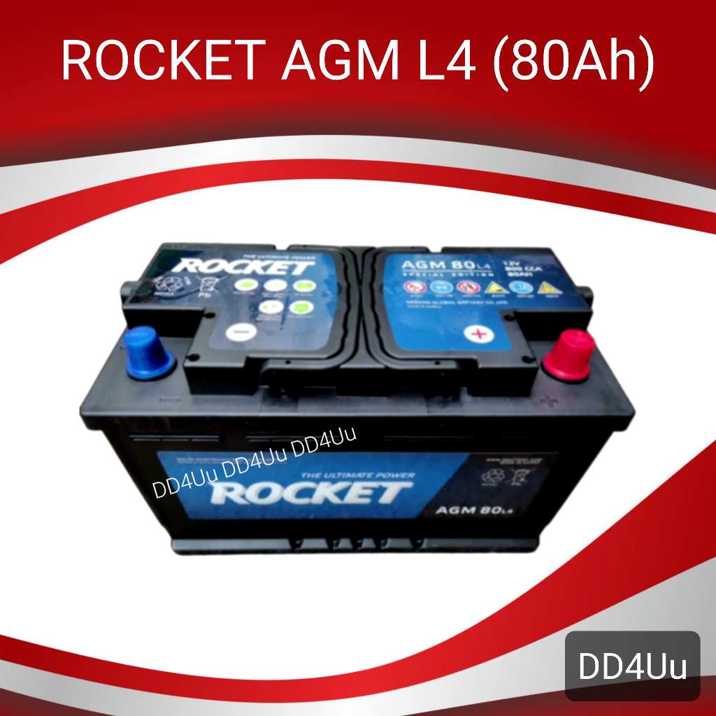 แบตเตอรี่รถยนต์ ROCKET AGM 80 L4 แบตแห้ง ขั้วจม 80แอมป์ รองรับระบบ ISS ร็อคเก็ตแบตเตอรี่ พร้อม ...