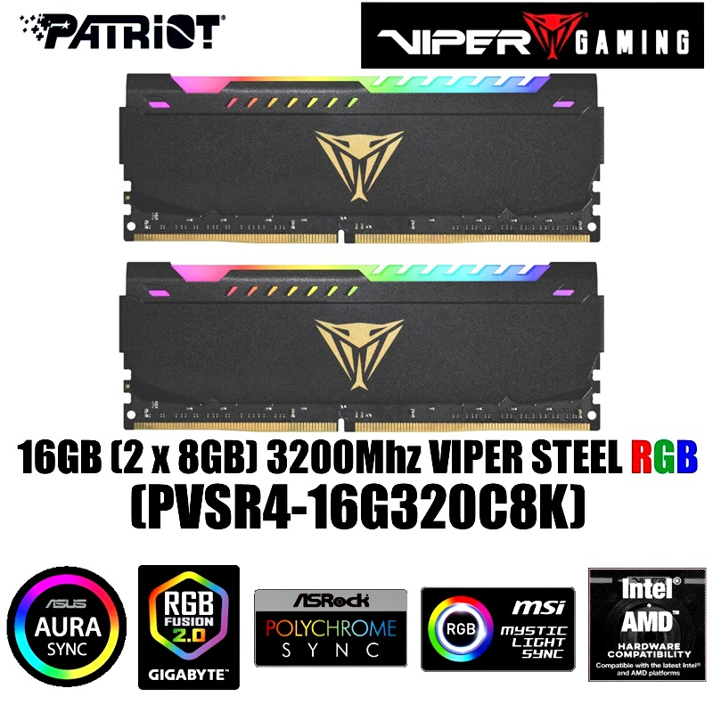 8GB / 16GB / 32GB (8GBx1) DDR4/3200 RAM PC (แรมพีซี) PATRIOT VIPER ...