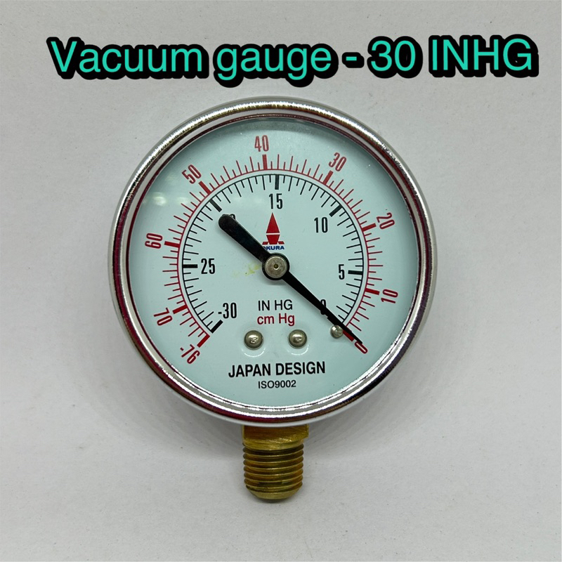 OKURA Vacuum gauge -30 inhg size 2.5" เกจวัดแรงดูด -30 inhg (-76 CMHG) เกลียว 1/4" BSPT bottom ...