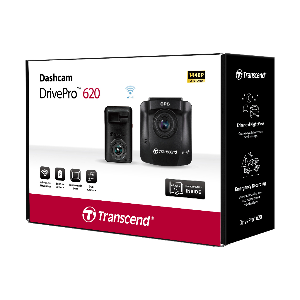 Transcend กล้องติดรถยนต์ DrivePro620 Dual Camera Dashcam : รับประกัน 2 ...