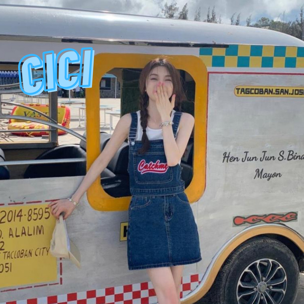 Cici(NO. 995)Set เสื้อเอี๊ยม+กระโปรงยีนส์ ปรับสายได้ ดีเทลปักลายสุดฮิปเตอร์ | Shopee Thailand