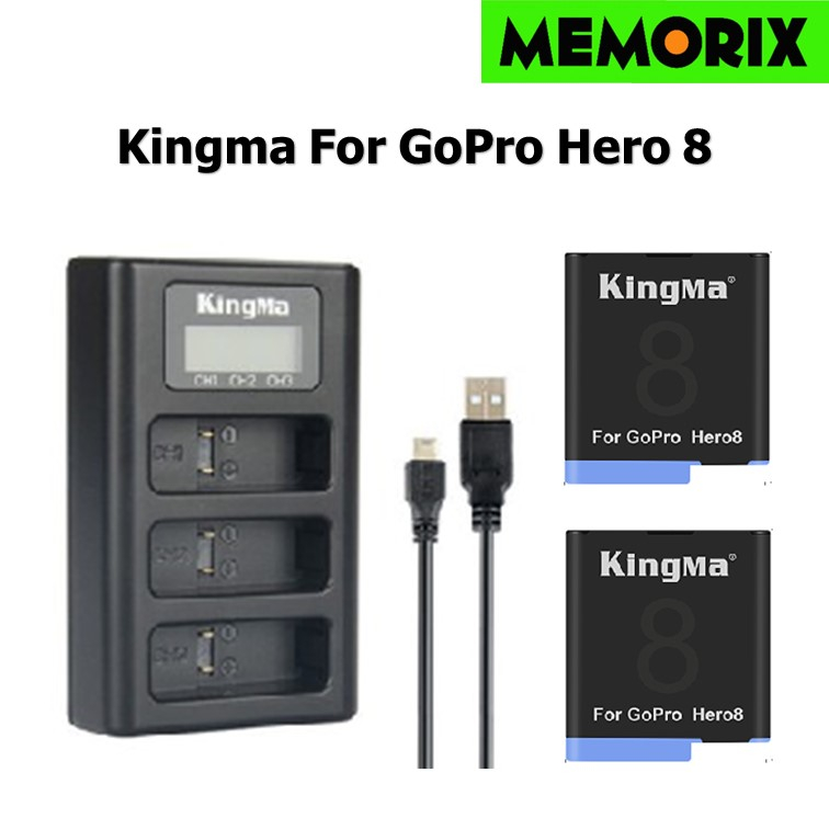 KingMa GoPro Hero 8 Li-ion Battery and LCD display Triple Charger For ...