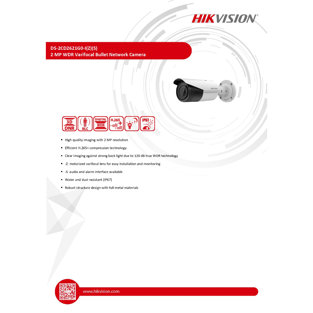 Hikvision 2.7-12 mm DS-2CD2621G0-IZ กล้องวงจรปิดซูมได้ Vari focal Bullet IP Camera ประกันศูนย์ ...