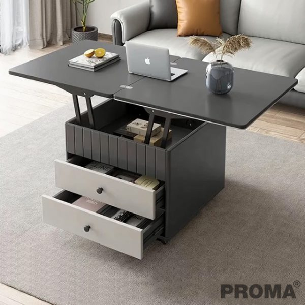 Proma โต๊ะอเนกประสงค์ 3in1 พับได้ โต๊ะมัลติฟังชันก์ท็อปลามิเนทลายหินอ่อน พร้อมที่เก็บของ ...