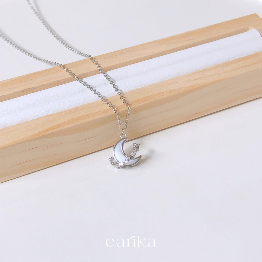 earika.earrings - cotton moon ring necklace สร้อยคอจี้พระจันทร์วงแหวนสีขาว S92.5 ปรับขนาดได้ ...