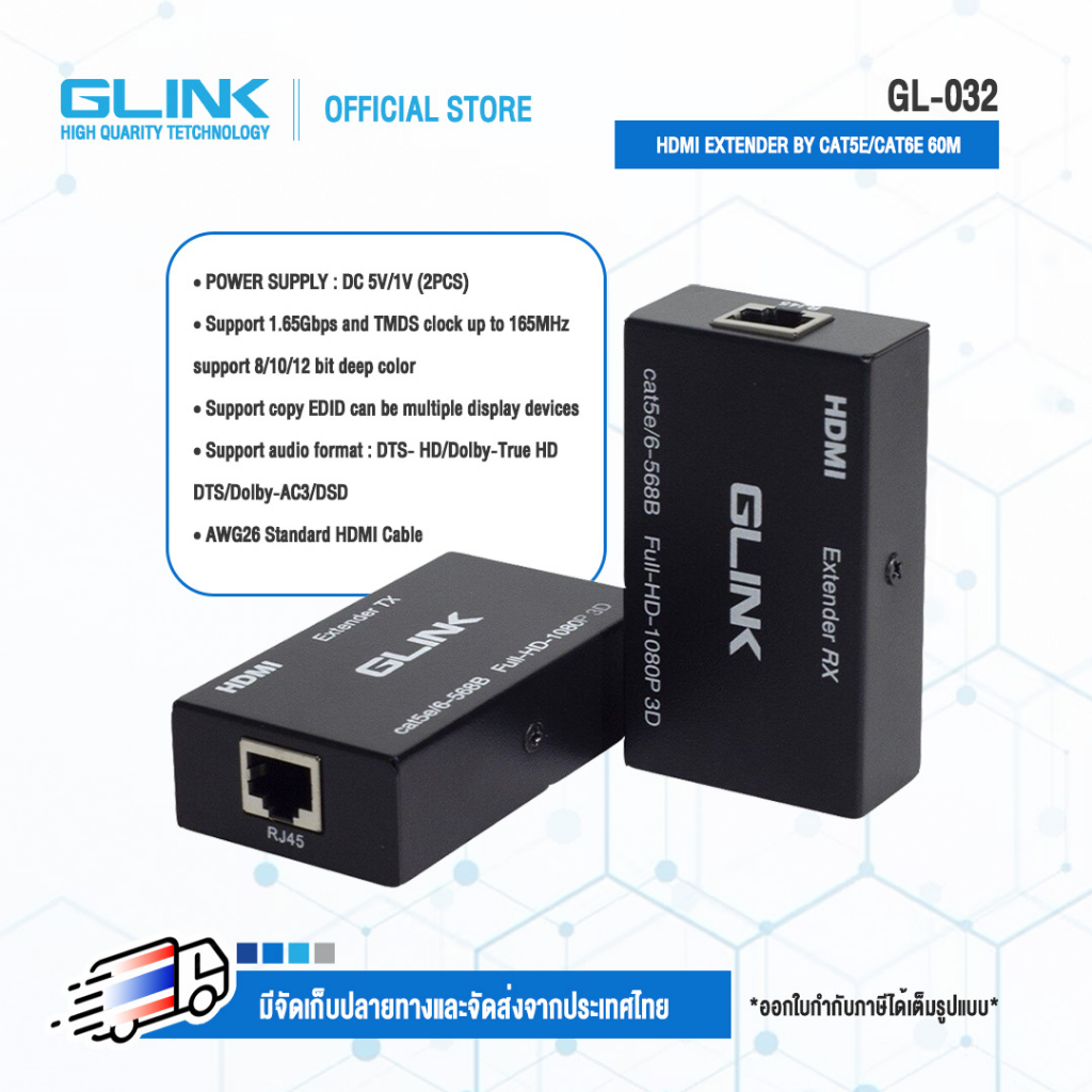 GLINK (GL032) HDMI Extender Ethernet RJ45 to 60M อุปกรณ์ต่อขยายสัญญาณภาพและเสียงด้วยสายแลน ปก. 2 ...