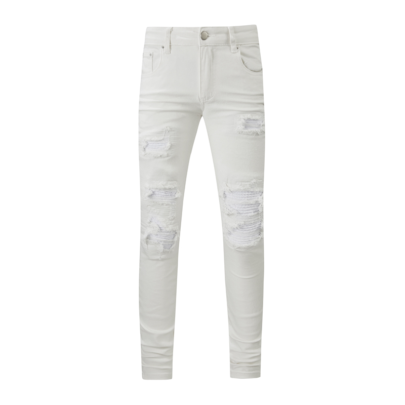 AMIRI white hole patch micro-elastic small feet slim-fit jeans | Shopee ...