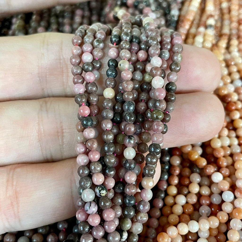 โรโดไนต์ รุ่นสีผสม ลายน้อย Black Rhodonite 3 mm ทรงกลม เส้นยาว | Shopee ...