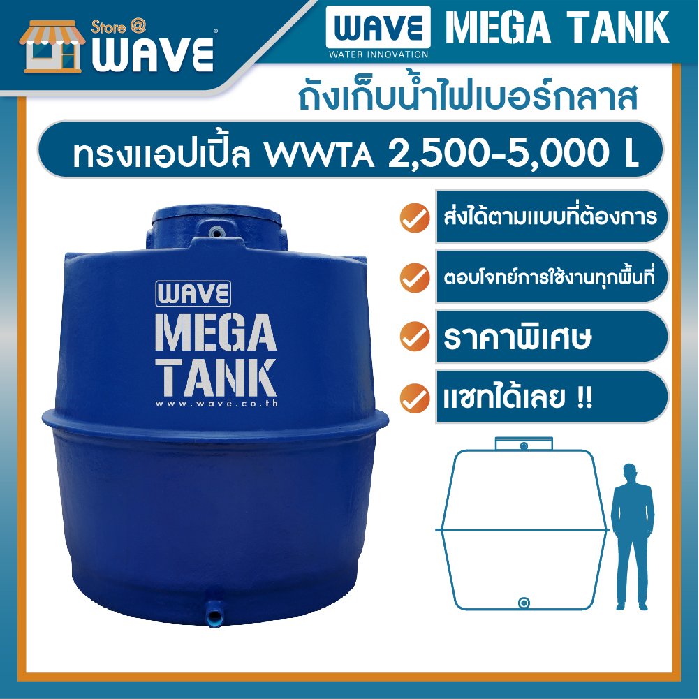 ถังเก็บน้ำขนาดใหญ่ไฟเบอร์กลาสทรงแอปเปิ้ล ( หนา 3 ชั้น) รุ่น WWTA 2,500 ...