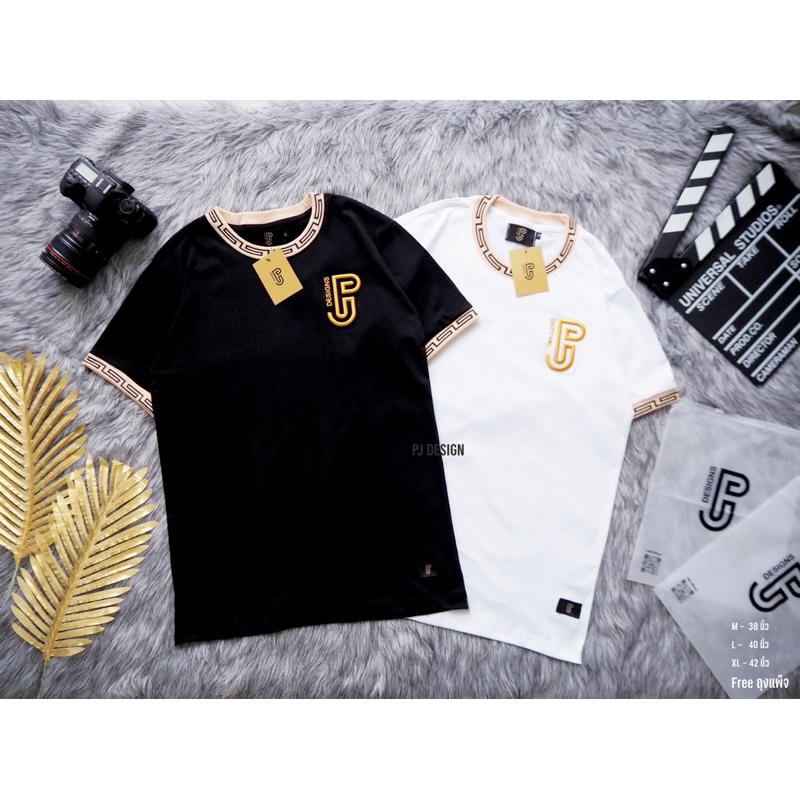 PJ02 เสื้อคอกลมปักอก*สกรีนคอ แขน🔥 แบรนด์PJ🔥 | Shopee Thailand