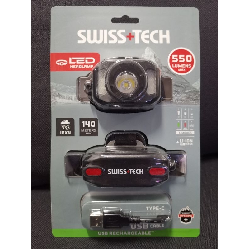 ไฟฉายคาดศรีษะ LED HEADLAMP 550 LUMENS MAX USB RECHARGEABLE SWISS+TECH ...