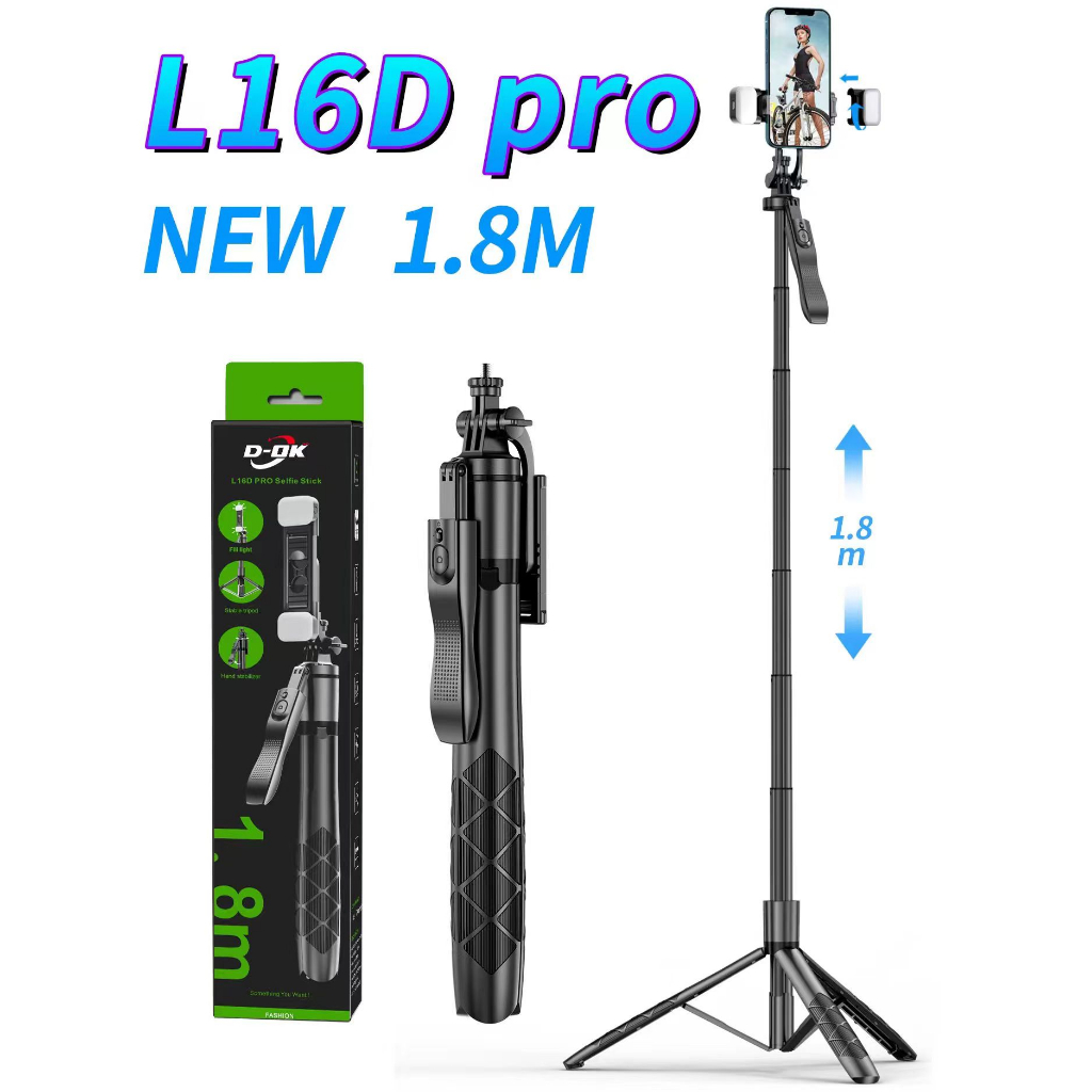 มาใหม่L16D PRO 1.8 เมตร มีไฟ LED!!!ใหม่ L16 ขาตั้งกล้องไม้เซลฟี่ไร้สาย 1.8m. พับได้มาพร้อมรีโมท ...
