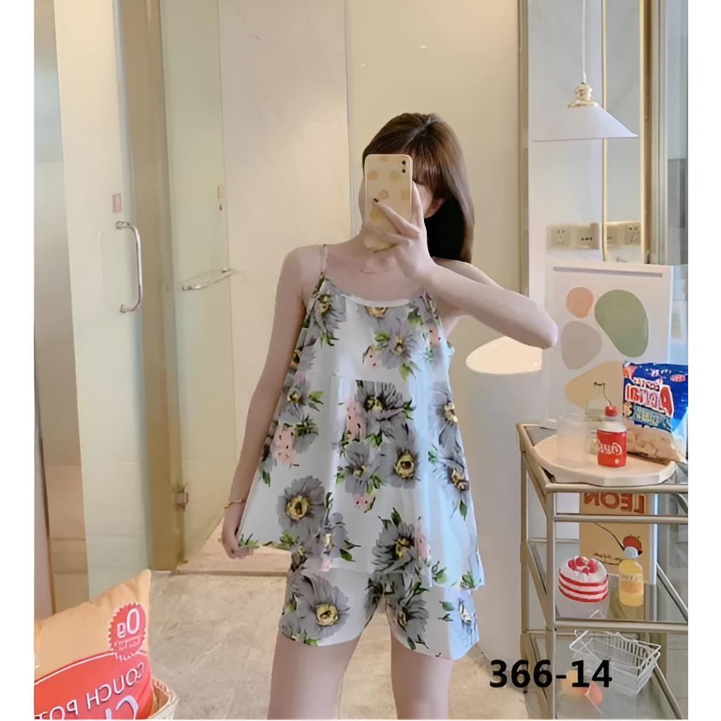 ชุดนอนลายดอก กระโปรง+กางเกงขาสั้น ลายดอกไม้ ผ้านิ่มยืด ส่งในไทย S366 : by BLS | Shopee Thailand