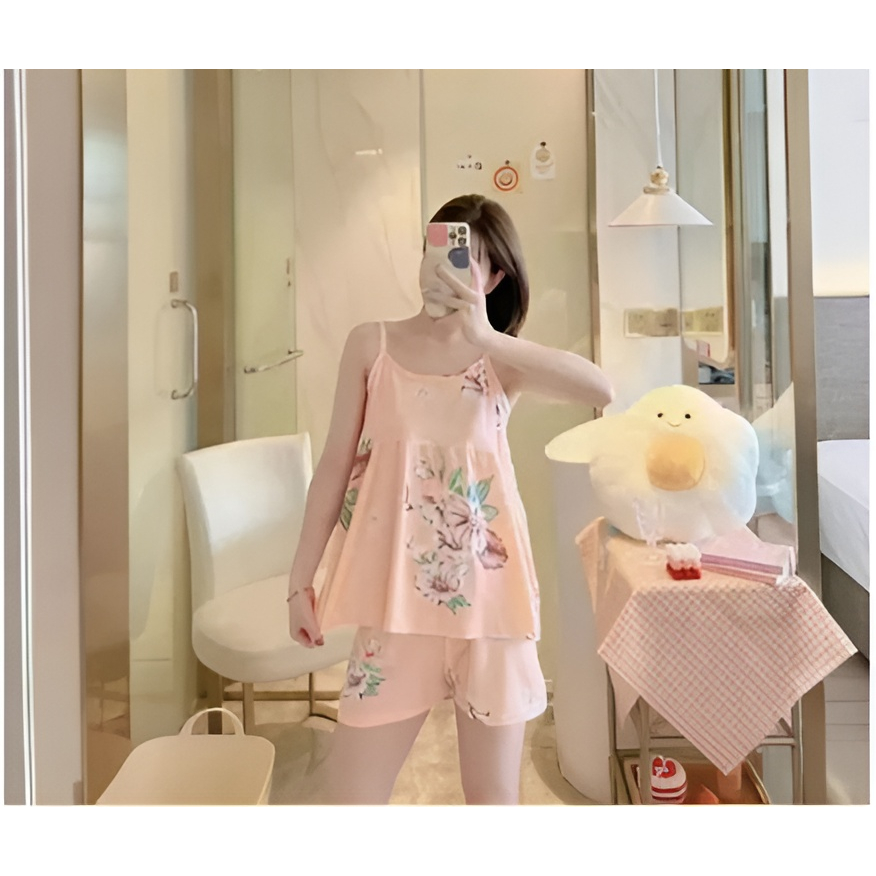 ชุดนอนลายดอก กระโปรง+กางเกงขาสั้น ลายดอกไม้ ผ้านิ่มยืด ส่งในไทย S366 : by BLS | Shopee Thailand