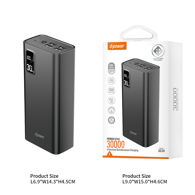 POWER BANK GC30 แบตสำรอง 30,000 mAh 4 output USB 2 input pd + micro ...