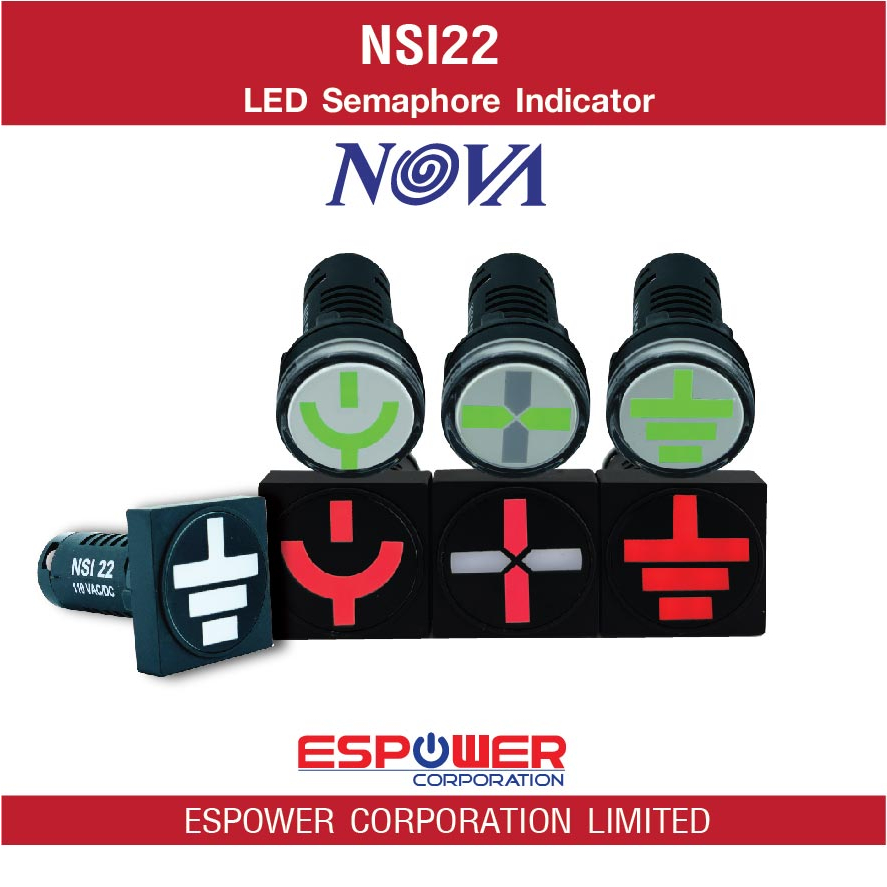 NOVA LED Semaphore Indicator NSI22 ไฟแสดงสถานะ AC/DC 24V, 48V, 70V ...