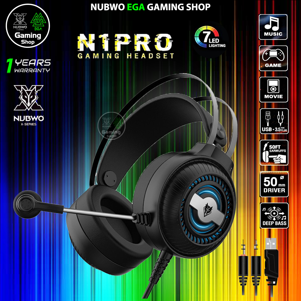 🎮 GAMING NUBWO N1 PRO HEADSET หูฟังคอม หูฟังเกมมิ่ง หูฟังครอบหู ระบบสเตริโอ Stereo 2.1 ไฟ RGB ...