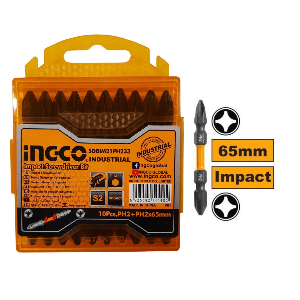 Ingco ดอกไขควงลมแม่เหล็ก 2 หัว 65 มม แฉก+แบน PH2 + SL6 สีดำ รุ่น ...