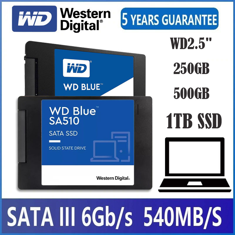 Western Digital WD Blue SSD SA510 ภายใน 3D NAND PC เดสก์ท็อปโซลิดสเตตไดรฟ์ SATA III (2.5”/SSD ...