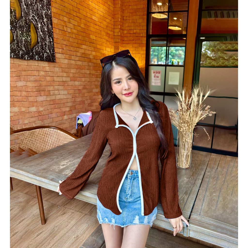 พร้อมส่ง เสื้อเชิ้ตผ่าหน้าตัดขอบทูโทน (L110) A862 | Shopee Thailand