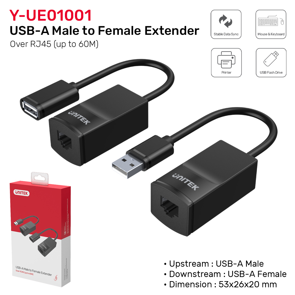 UNITEK ตัวขยายสัญญาณ USB Extension Adapter Over Cat 5/ Cat 5e extension ...