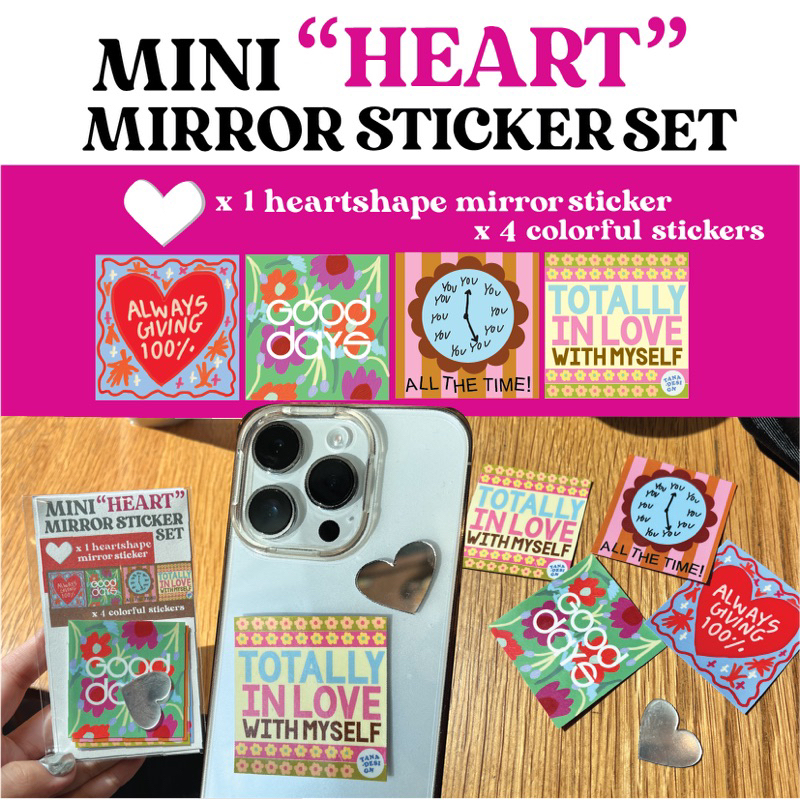 mini HEART mirror sticker set | Shopee Thailand