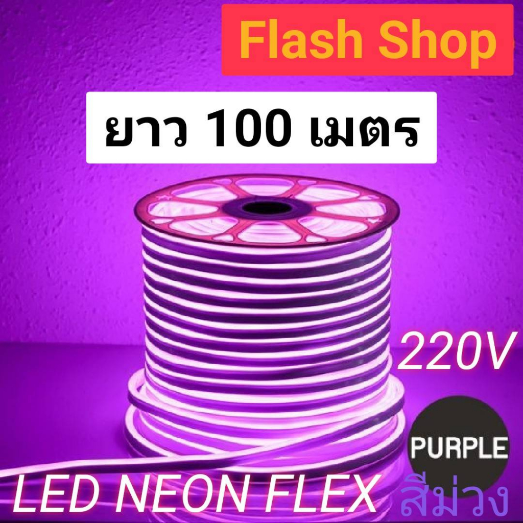 LED Neon Flexible Light 220V ยาว 100 เมตร สีม่วงPP ไฟเส้น กันน้ำกันแดด ใช้ง่าย ดัดได้ตามตัวอักษร ...