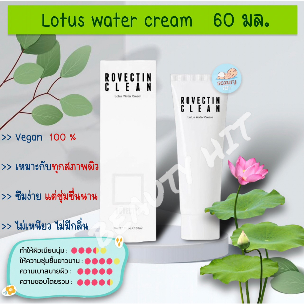 Exp 2025 Rovectin Clean Lotus Water Cream 60ml Made in Korea ครีมบำรุง ...