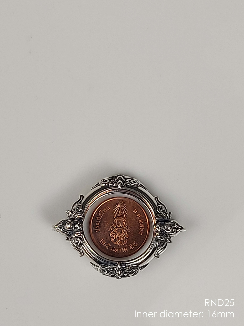 RND25Silver925 round amulet casing inner diameter 16mm กรอบพระทรงกลม ...