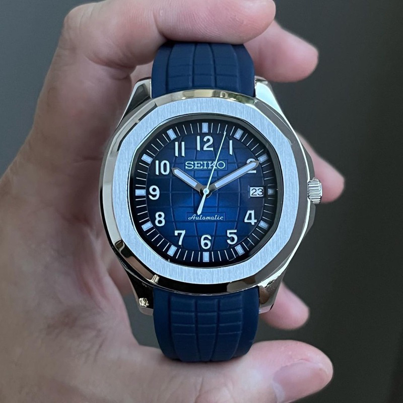 Seiko Modified Aqunuat Model Silver Dark Blue Strap Luxury Style ...