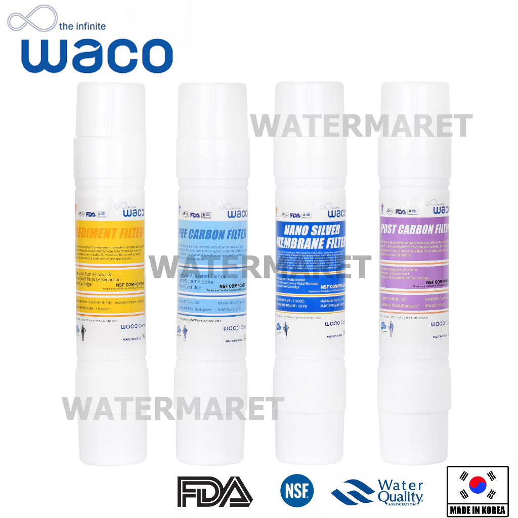 WACO HYUNDAI ชุดไส้กรอง Inline Water Filter Set C NANO SILVER (Sediment+Pre carbon+Nano+Post ...