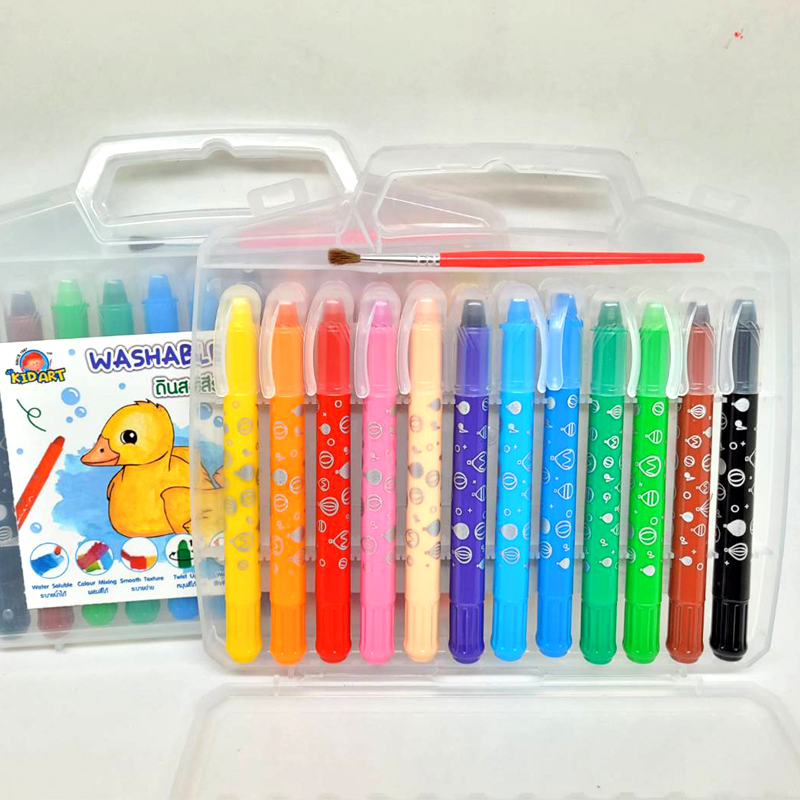 ดินสอสี ระบายน้ำ หมุนได้ เนื้อเจล 12สี Kidart 12 Washable color pencil ...