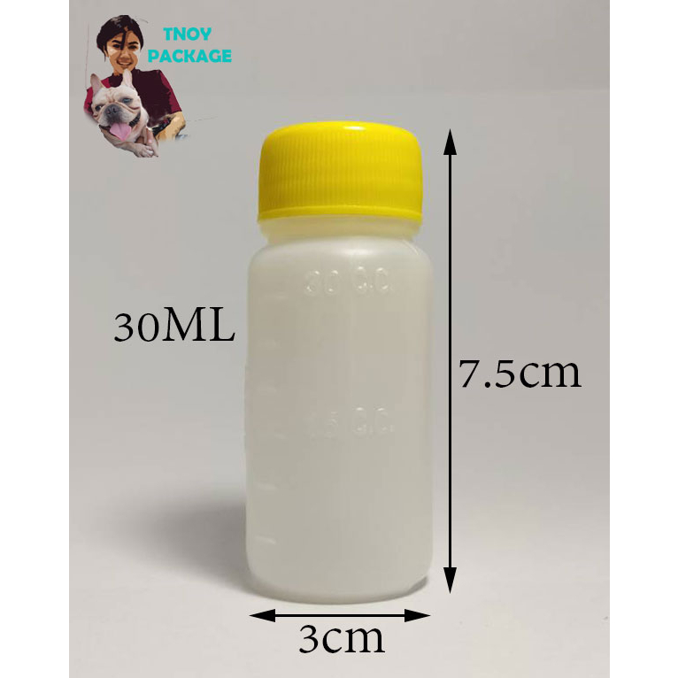 ขวด 30 มล. (100ใบ) ขวดพลาสติก 30cc ขวดพลาสติกขาวมีขีด 30ml + ฝาพลาสติก | Shopee Thailand