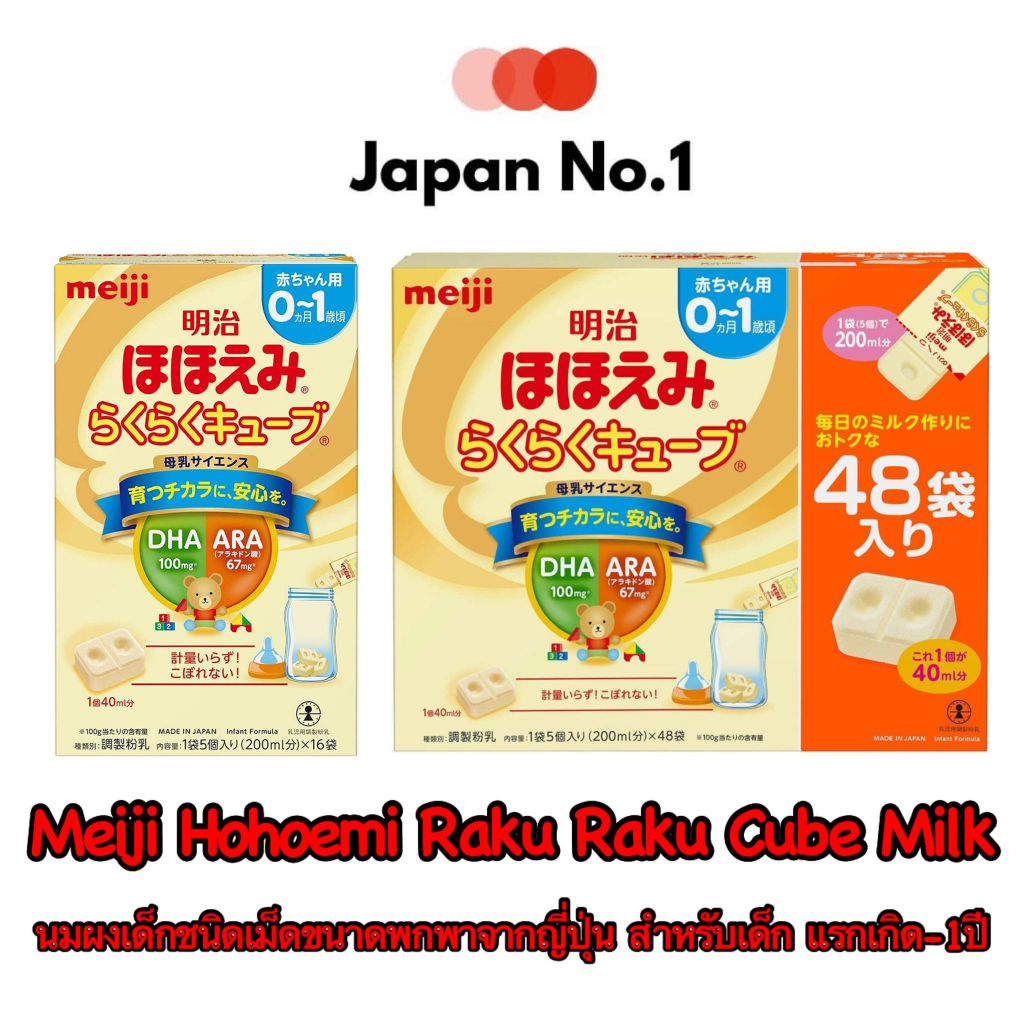 นมชนิดเม็ดพกพา Meiji Hohoemi Raku Raku Cube Milk นมผงเด็กญี่ปุ่น แรก ...