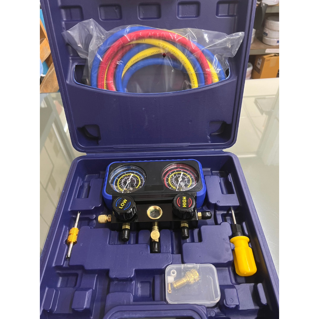 เกจวัดน้ำยา ยี่ห้อ PQ ใช้ได้ทุกเบอร์ R22, R410a, R-32 แถมข้อต่อR22 ไป R410 แถม ที่ขันศร ไขควง ...