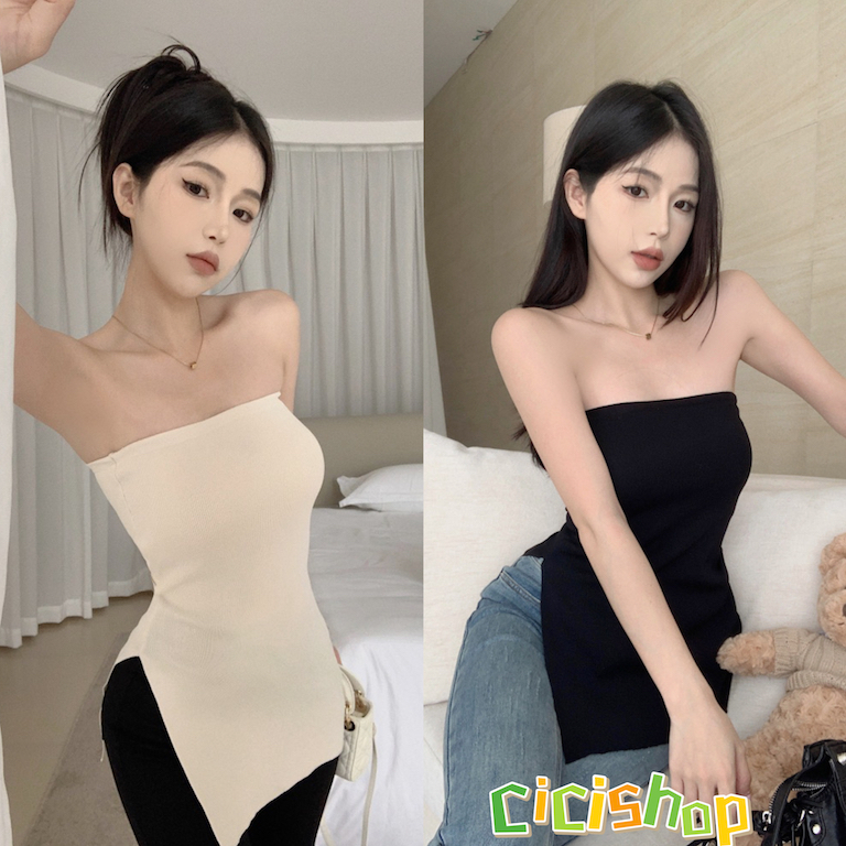 Cicishop(10362)เกาะอกทรงยาว ผ้าไหมพรม ดีเทลผ่าข้าง สายแซ่บควรมี | Shopee Thailand